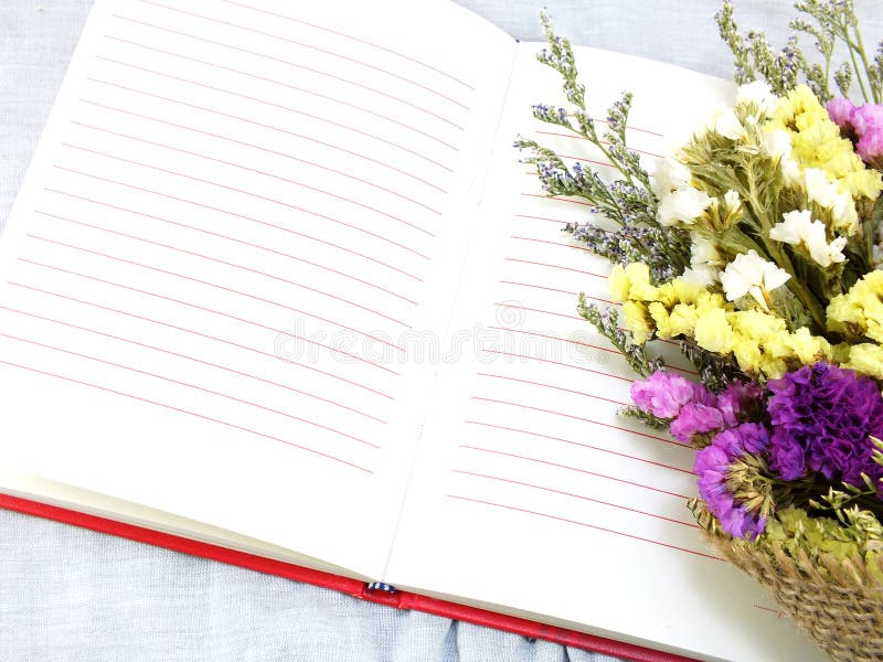 Notebook Diary and Beautiful Flower Bouquet Background Stock Image ...