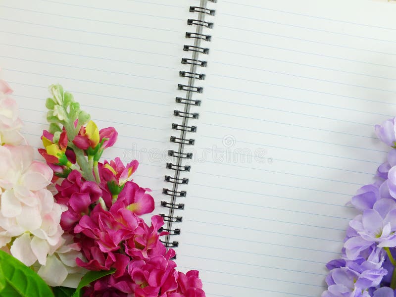 Notebook Diary with Pink Flower on Wooden Background Stock Image ...