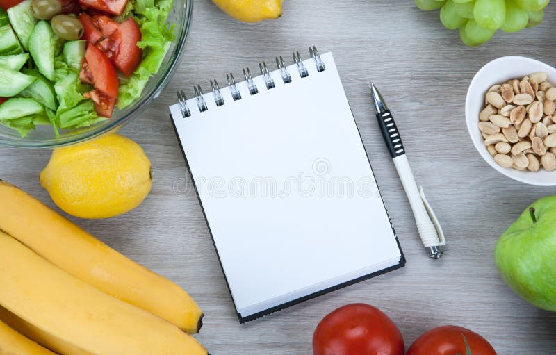 Notebook with a Diet Plan with Fresh Vegetables and Fruits on the Table ...