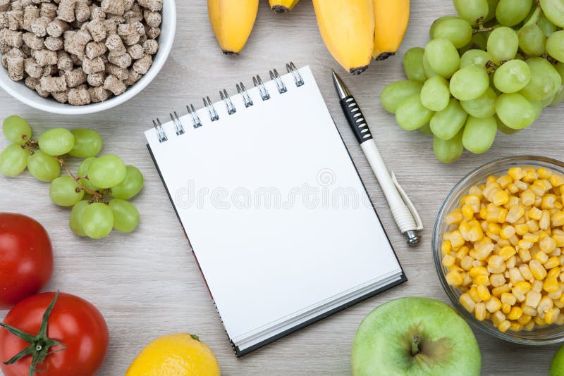 Notebook with a Diet Plan with Fresh Vegetables and Fruits on the Table ...