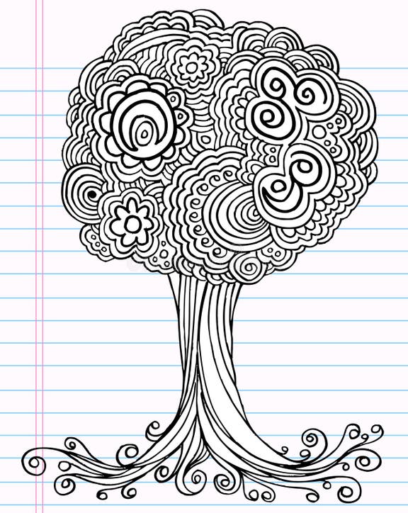 Notebook Doodle Sketch Tree Vector Stock Vector - Illustration of ...