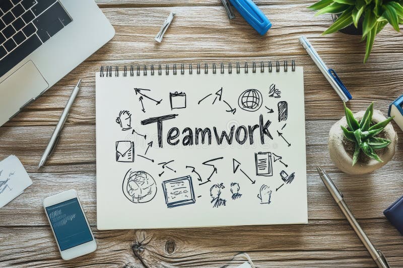 A Notebook with a Drawing of a Team Work Written on it Stock Image ...