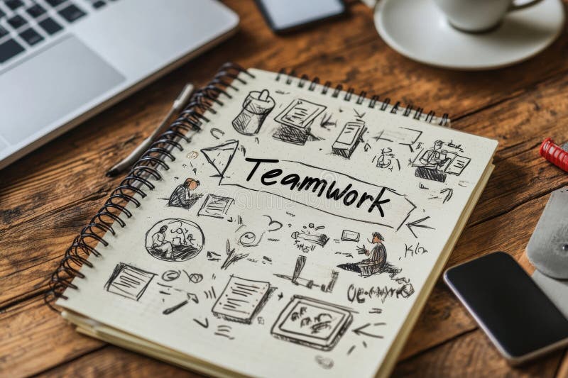 A Notebook with a Drawing of a Teamwork Concept Stock Image - Image of ...