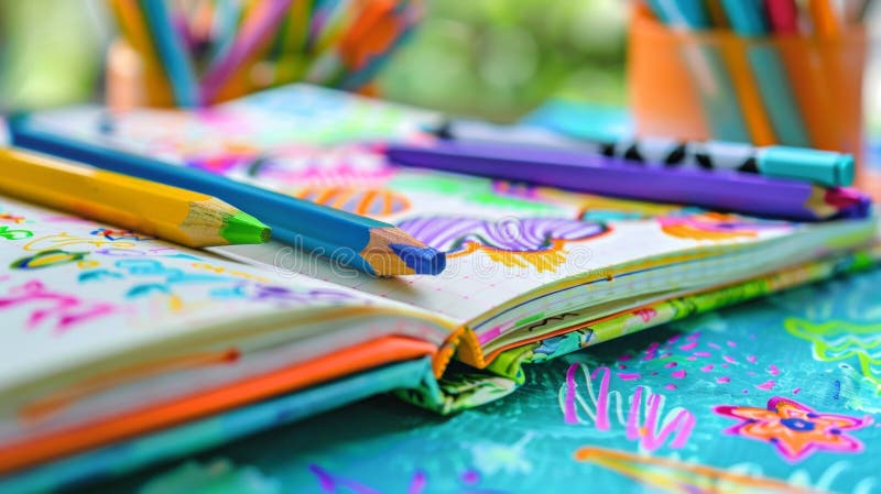 A Notebook Filled with daily Affirmations and Colorful Drawings Stock ...