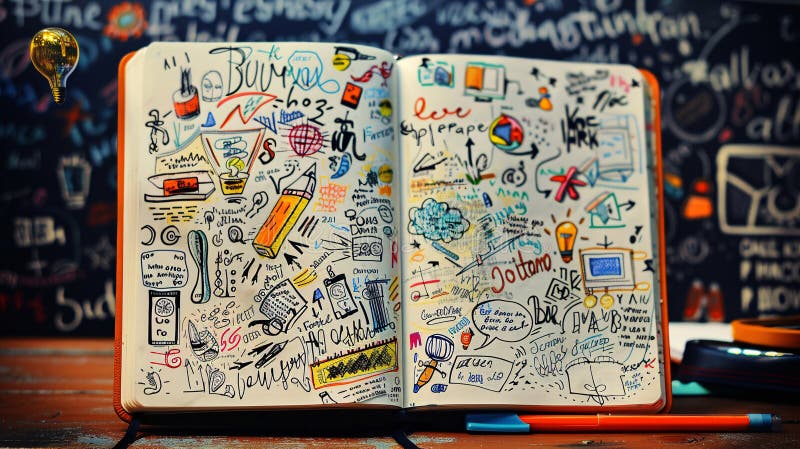 Notebook Filled with Doodles, Capturing Spontaneous Ideas and the ...