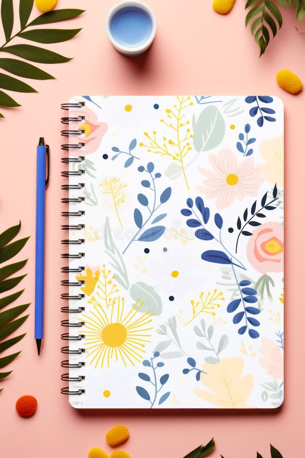 Notebook with Floral Pattern and Blue Pen on Top. Generative AI Stock ...