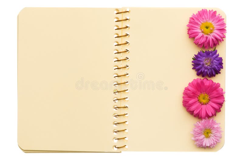 White Blank Notebook Page with Copy Space for Text with Little Flowers ...