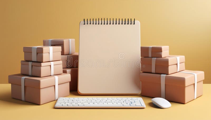 Notebook with Full of Boxes. Online Delivery Service Concept Stock ...