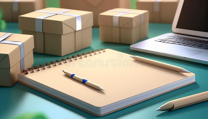 Notebook with Full of Boxes. Online Delivery Service Concept Stock ...
