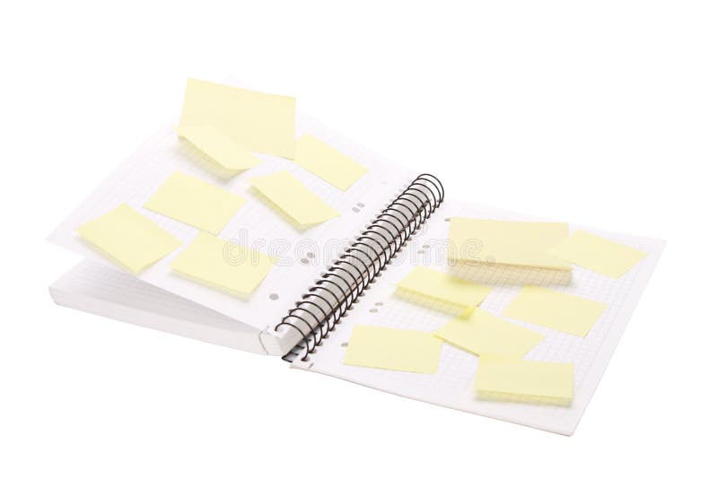 Notebook Full of Sticky Notes on a White Surface Stock Photo - Image of ...