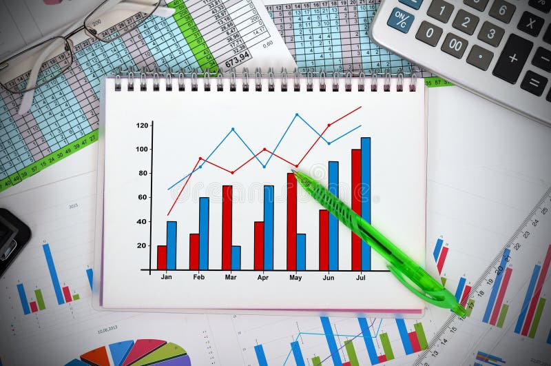 Notebook with graph stock photo. Image of concept, economy - 47444286
