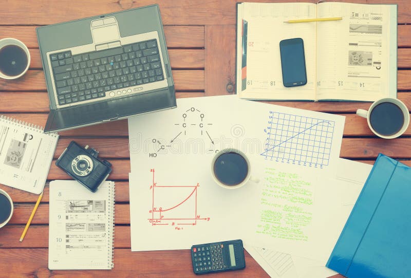 Notebook with Graphs and Diagrams Inside on Table with Coffee, S Stock ...