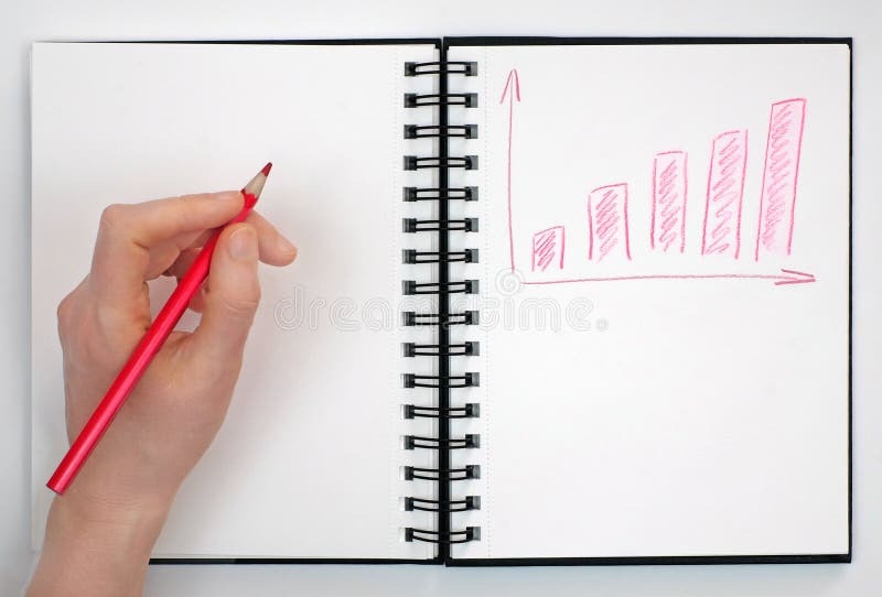 Notebook with Growth Graph and Pencil in Hand Stock Image - Image of ...