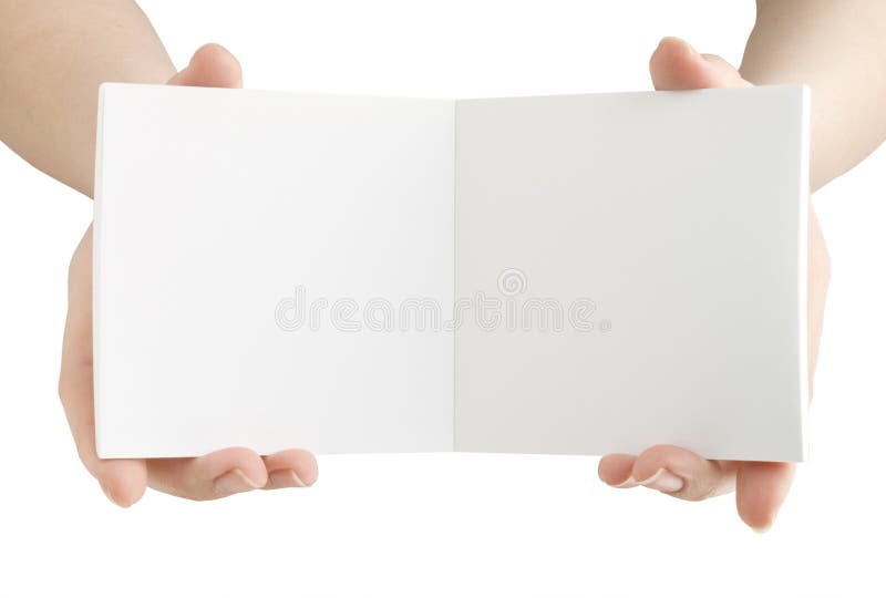 Hand Opening White Journal with Blank Pages Mockup. Stock Image - Image ...