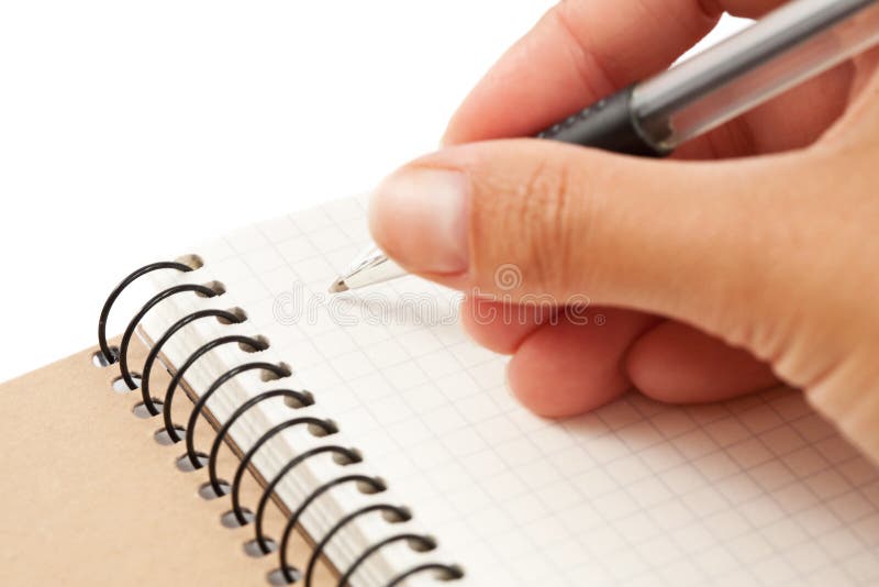 Notebook and hand with pen stock photo. Image of memo - 33525628