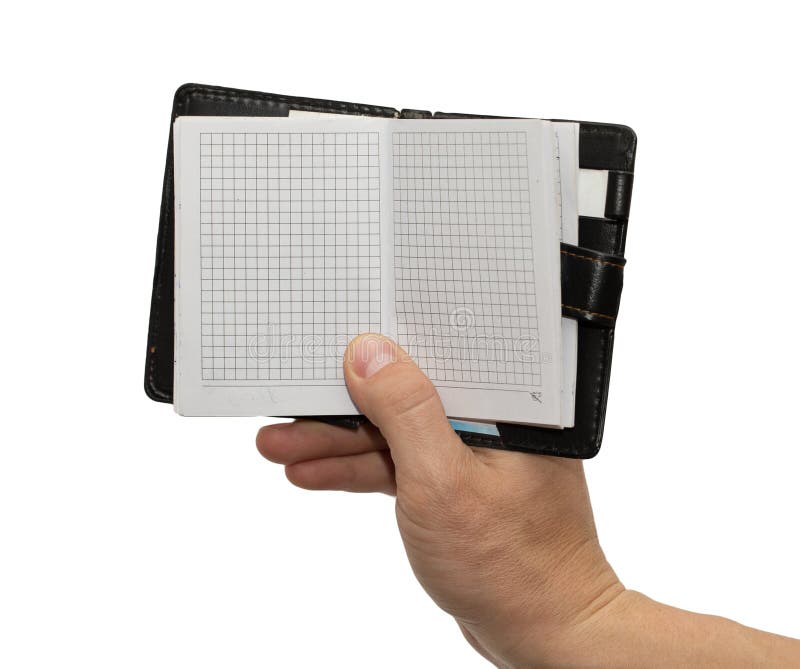 Notebook in Hand on White Background Stock Image - Image of fingers ...