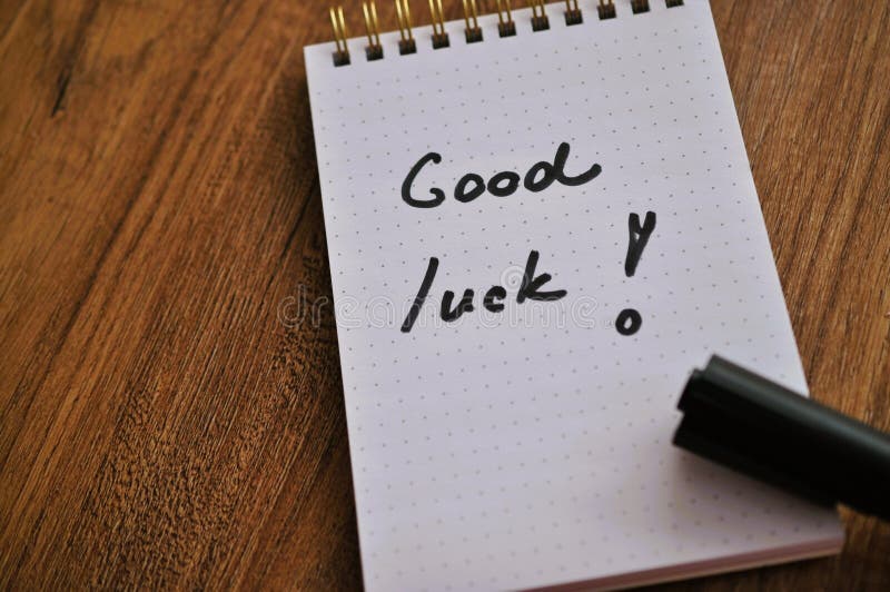 Notebook with Handwritten Good Luck on the Table Stock Illustration ...