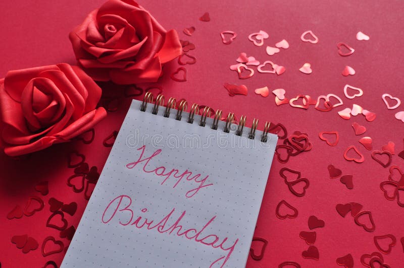 Notebook with Happy Birthday Write between Hearts Stock Image - Image ...