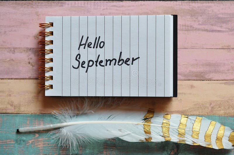 Notebook with Hello September Write Stock Photo - Image of font ...