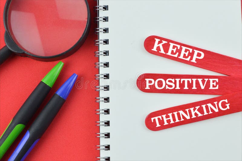 Notebook and Ice Cream Sticks Written with KEEP POSITIVE THINKING Stock ...
