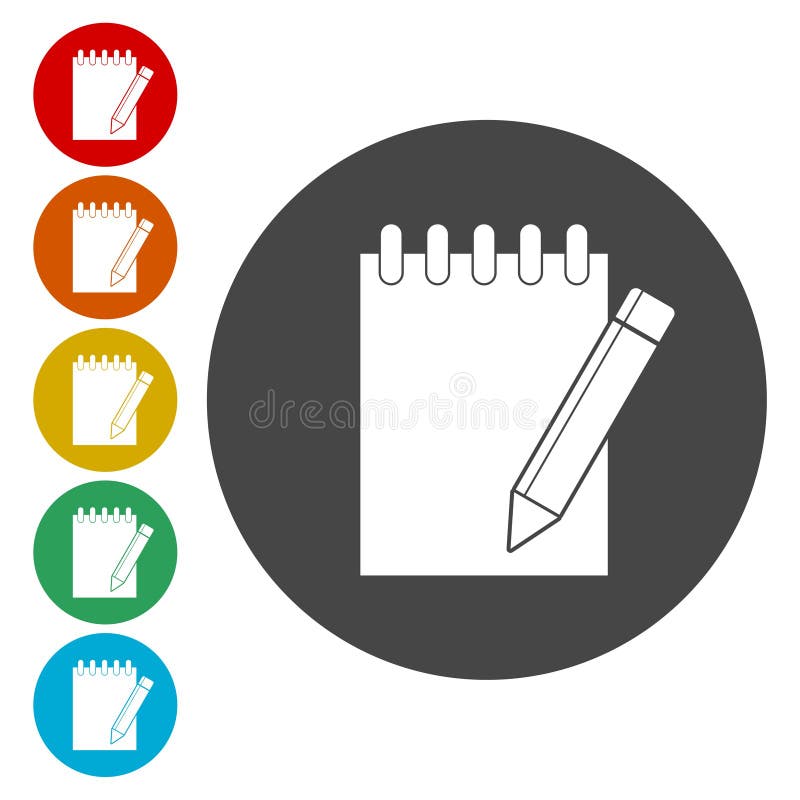 Notebook Icon, Document with Pencil Icons Set Stock Vector ...