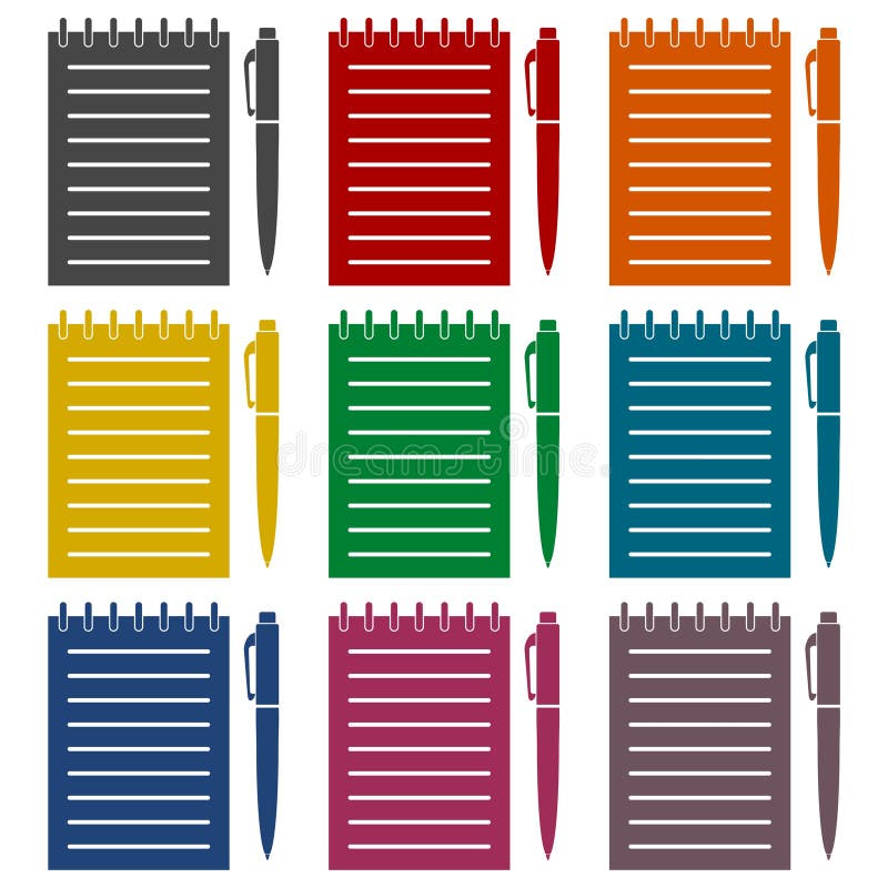 Notebook Icon, Document with Pencil Icons Set Stock Vector ...