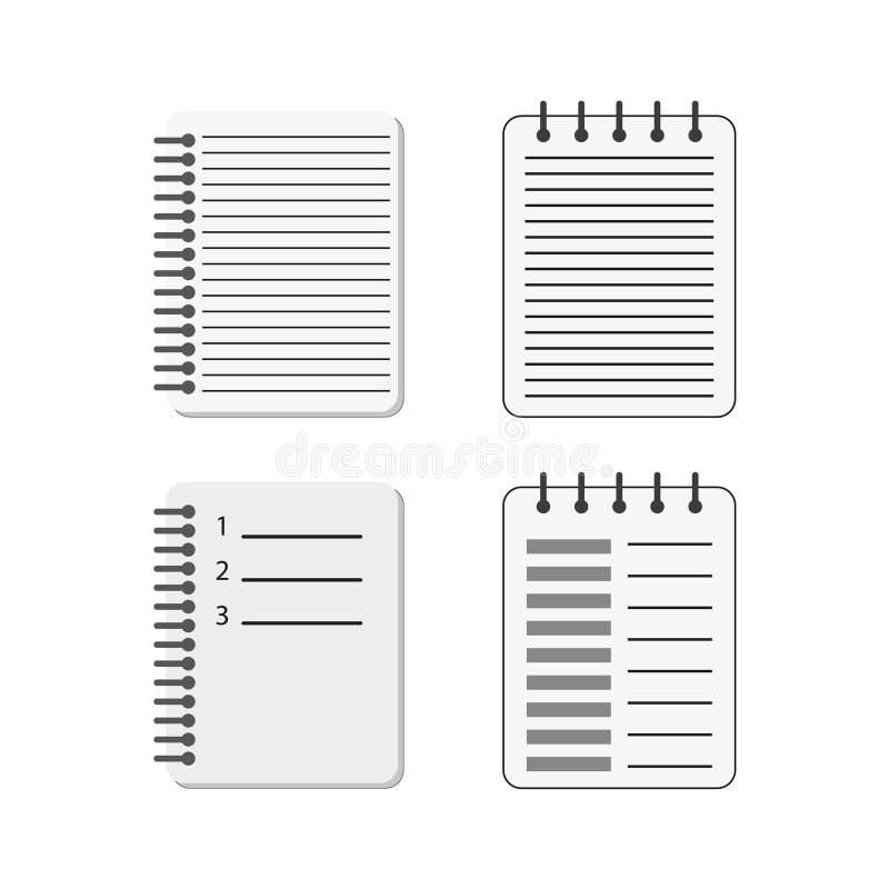 Notebook Icons Set. Vector Illustrations. Spiral Bound Pages. Organized ...