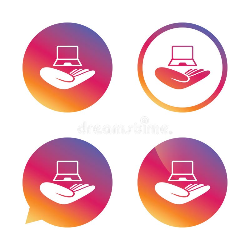 Notebook Insurance Sign. Hand Holds Pc Laptop. Stock Illustration ...