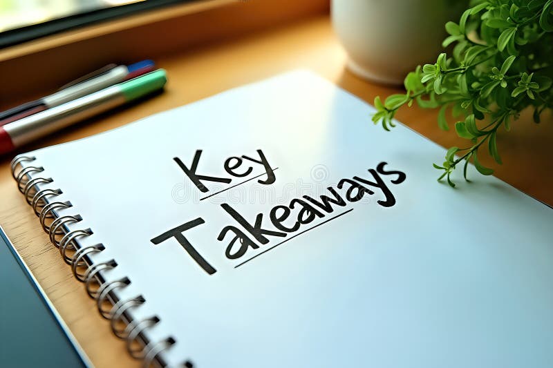 Notebook Labeled "key Takeaways" Next To Plant and Pen Stock ...