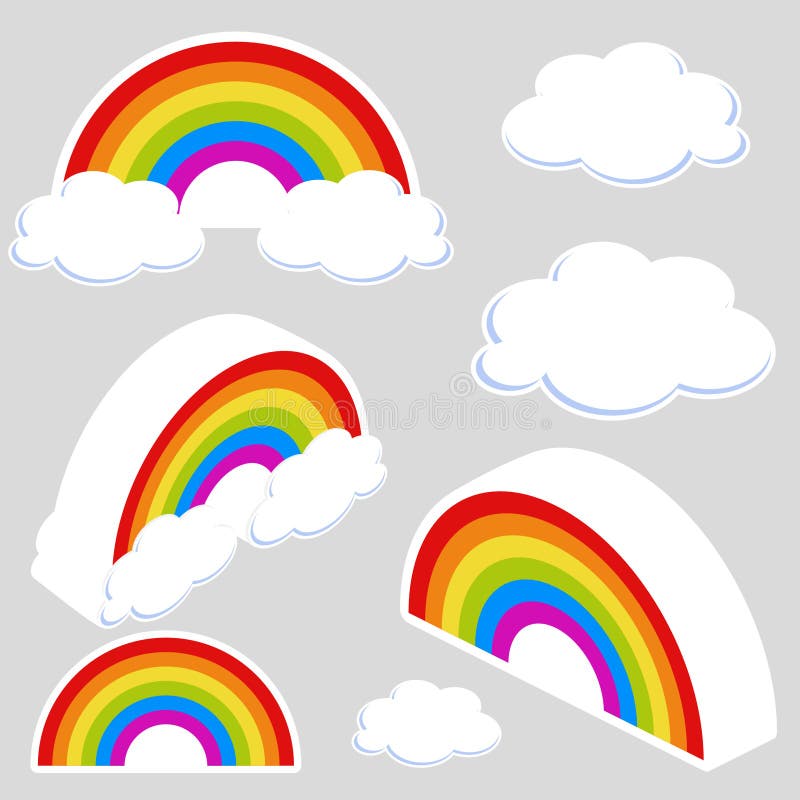 Notebook Labels, Rainbow Frame with Rainbow and Clouds Design. Stock ...