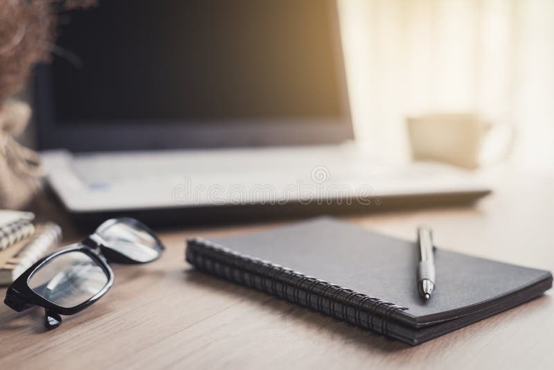 Notebook and Laptop in Home Office with Soft Light Stock Photo - Image ...