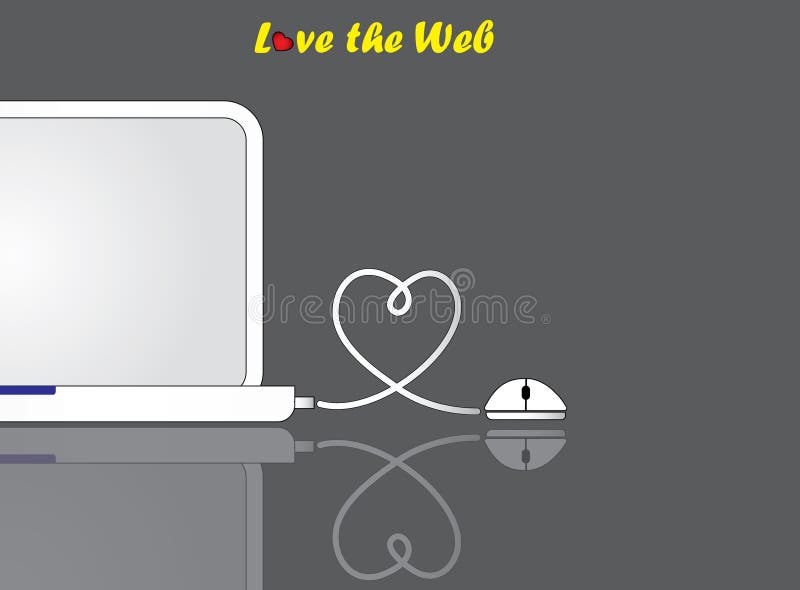 Notebook Laptop and Mouse with Love Heart Shaped Wire Connection Stock ...