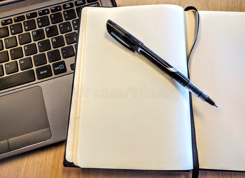 Notebook with Laptop and Pen Stock Image - Image of table, laptop ...