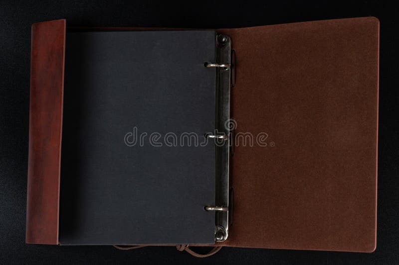 Notebook in Leather Cover with Black Pages Stock Image - Image of blank ...