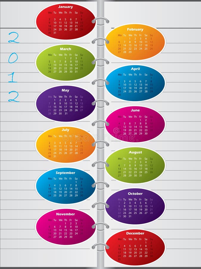 Notebook Like Calendar Design for 2012 Stock Vector - Illustration of ...
