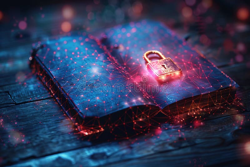 Notebook and Lock Low Poly Wireframe Illustration Copy Space for Text ...