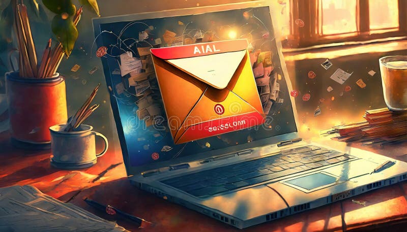 Notebook with mail icon stock illustration. Illustration of screenshot ...