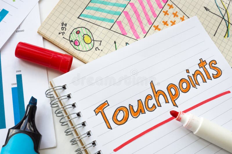 Notebook with Marketing Charts and Notes on Touchpoints. Customer ...