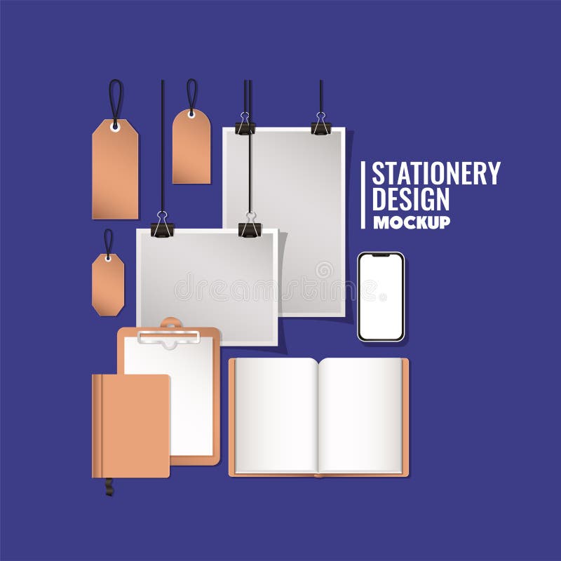 Notebook and Mockup Set on Blue Background Vector Design Stock Vector ...