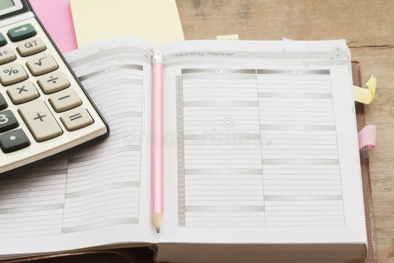 Notebook Monthly Planner Record for Financial Stock Image - Image of ...