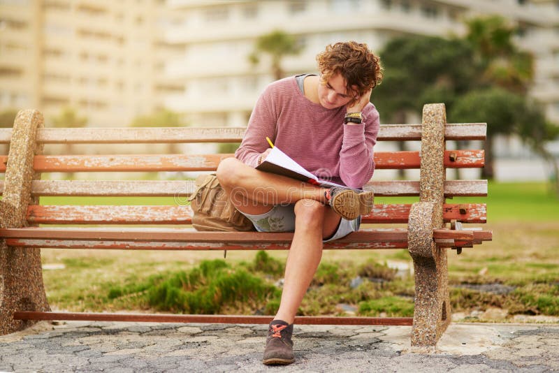 Notebook, Nature and Man on Bench Writing for College Test, Research ...