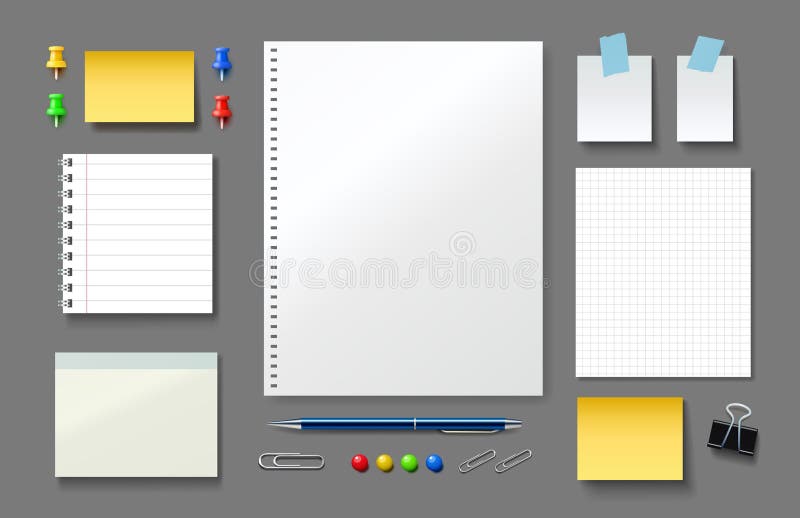 Notebook and Note Paper Sheets, Office Supplies. Vector Illustration ...