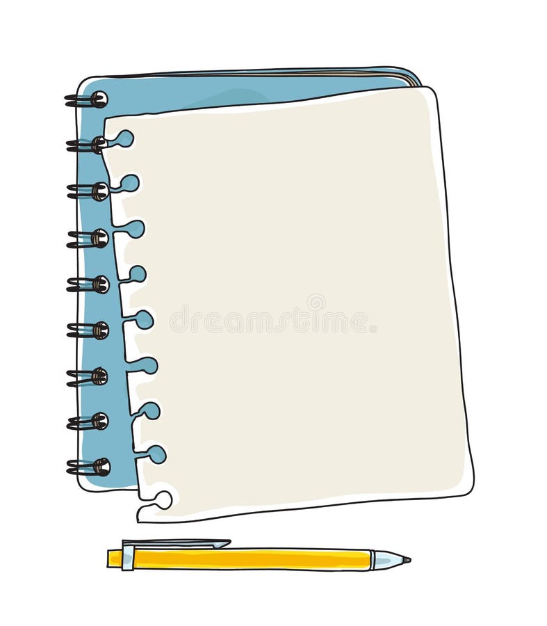 Notebook Note Paper and Yellow Pen Handdrawn Vector Art Illustr Stock ...