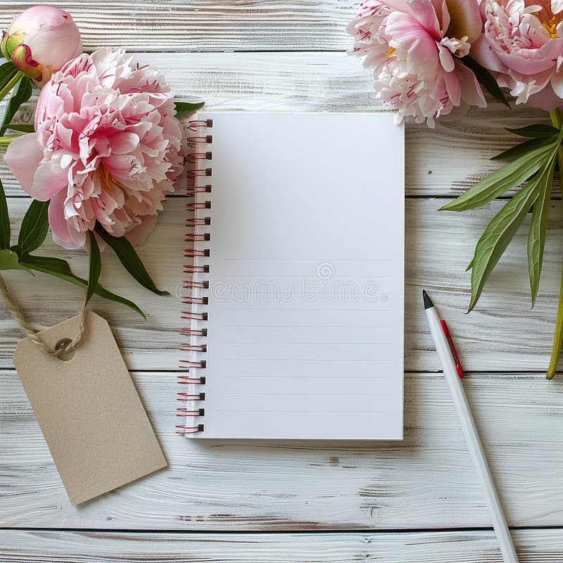 Notebook, Notepad, and Flowers Stock Photo - Image of paper ...