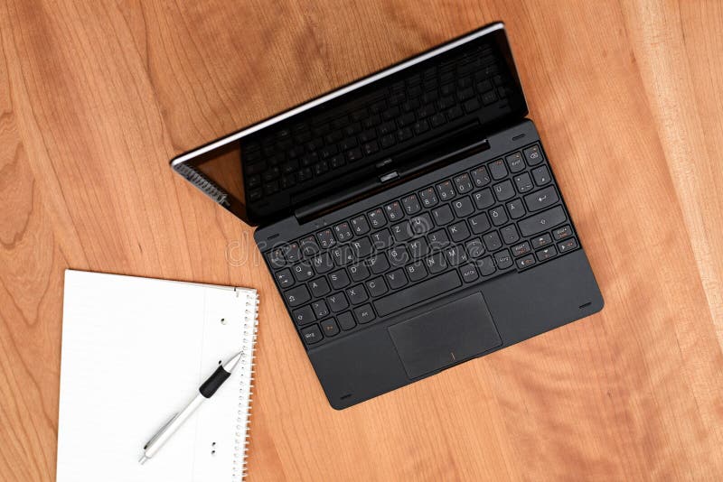 Notebook and Notepad on Wooden Table from Above Stock Photo - Image of ...