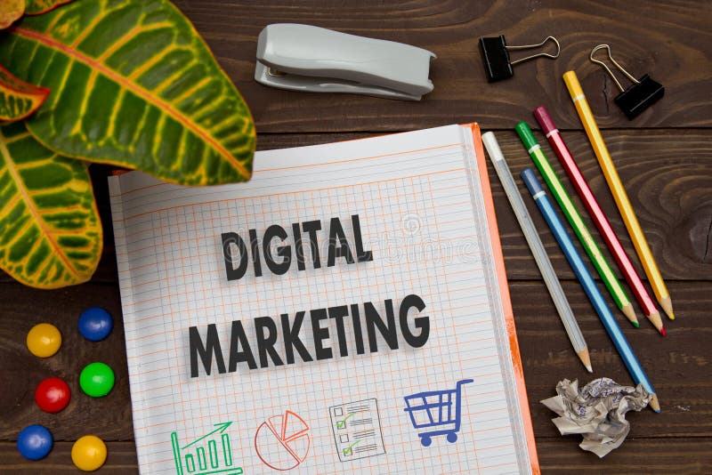 Notebook with a Notes DIGITAL MARKETING on the Office Table with Stock ...