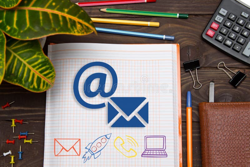 Notebook with a Notes Email on the Office Table with Tools. Con Stock ...