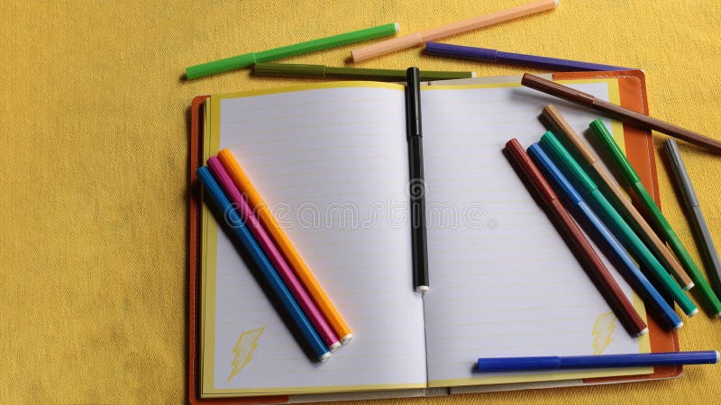 Background Notebook for Notes and Felt-tip Pens Free Space Stock Image ...