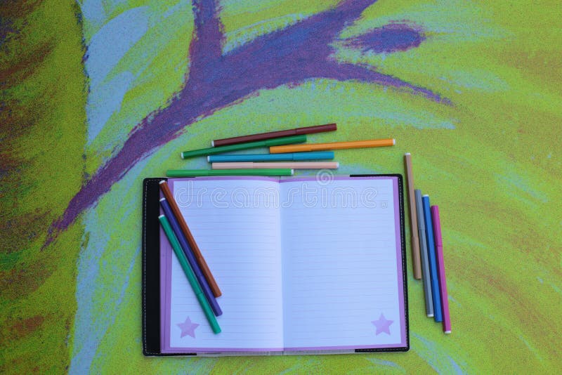 Background Notebook for Notes and Felt-tip Pens Free Space Stock Photo ...