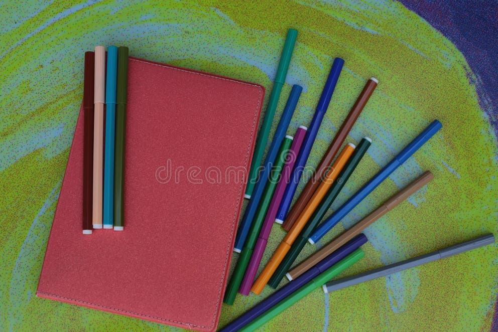 Background Notebook for Notes and Felt-tip Pens Free Space Stock Photo ...